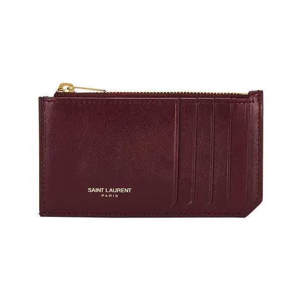 Saint Laurent Zipped Fragments Credit Card Case 'dark Ruby - Red
