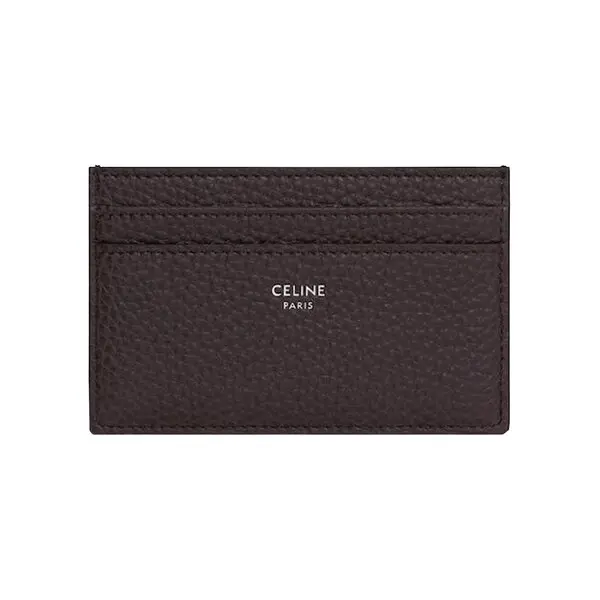 Celine Medium Card Holder In Grained Calfskin 'espresso