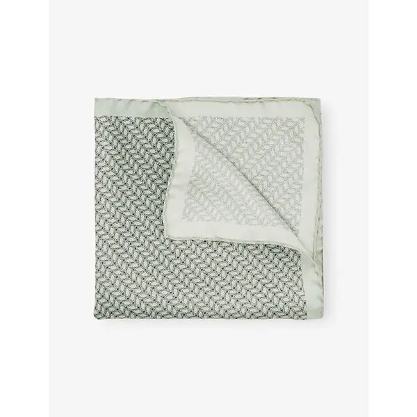REISS Ottavio Graphic-print Silk Pocket Square - Sage