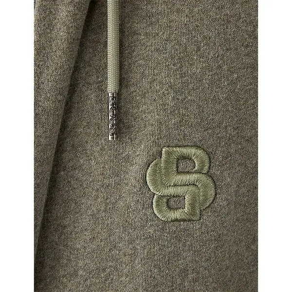 BOSS Evening Brand-embroidered Cotton-blend Robe - Khaki