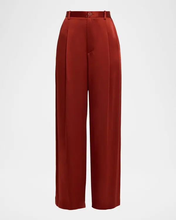 Lapointe Pleated Wide-leg Satin Pants - Red