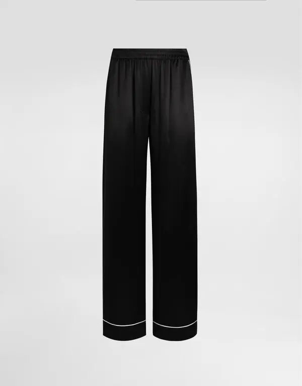 Dolce & Gabbana Silk Pajama Pants With Contrast Piping - Black