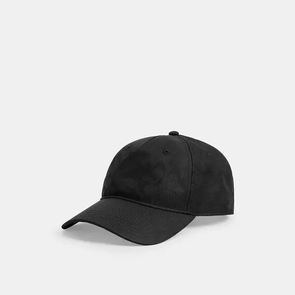 COACH Signature Nylon Baseball Cap - Black