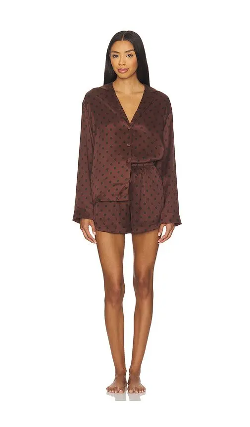 Lunya Washable Silk Button-up Short Set - Chocolate Ellipsis