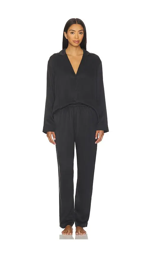 Lunya Washable Silk Long Sleeve Pant Set In Grey - Immersed Black