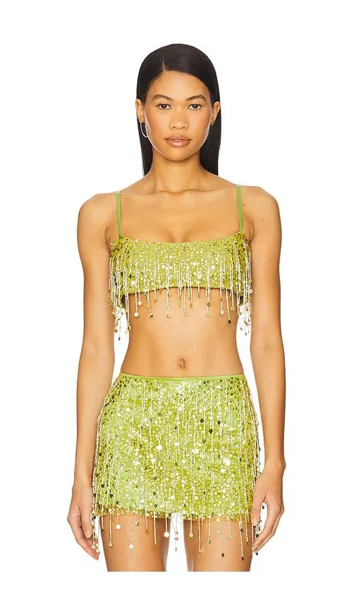 ASTA RESORT Yasmin Hand Beaded Bralette In Green - Chartreuse