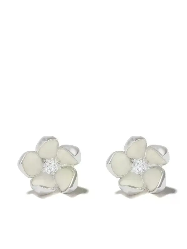 SHAUN LEANE Cherry Blossom Diamond Flower Stud Earrings - Silver