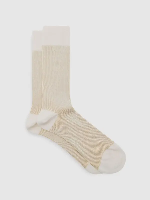 REISS Cory Two Tone Cotton Socks - Ecru/oatmeal