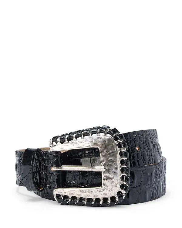 L'Agence Brisa Laced Croc Embossed Belt - Black Croc
