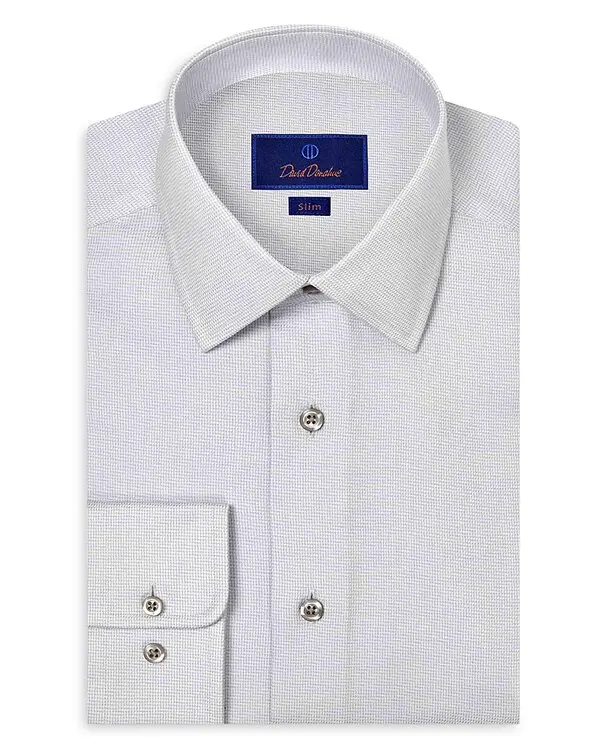 David Donahue Slim Fit Micro Print Stretch Twill Dress Shirt - White/ Pearl