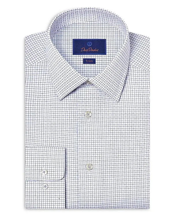David Donahue Slim Fit Printed Dobby Dress Shirt - White/ Blue