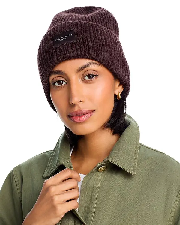 Rag & Bone Blake Beanie Hat - Chocolate Brown