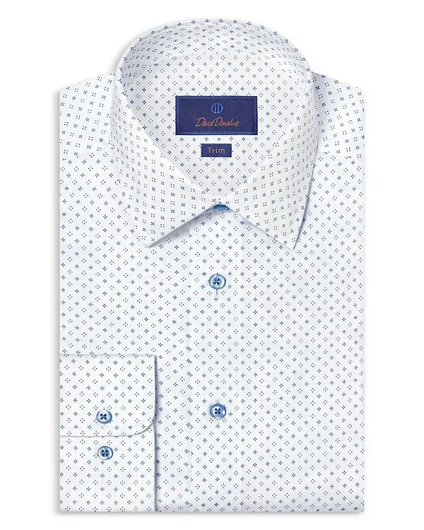 David Donahue Slim Fit Printed Dress Shirt - White/ Blue