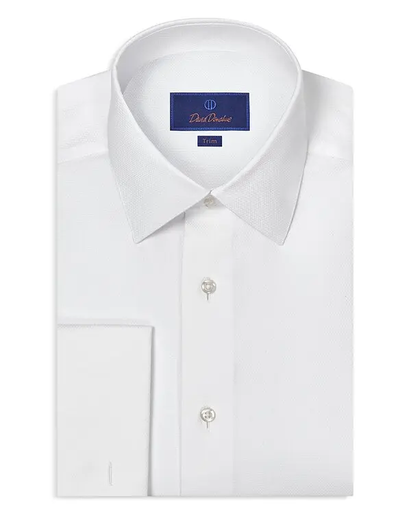 David Donahue Slim Fit Dobby French Cuff Formal Shirt - White/ White