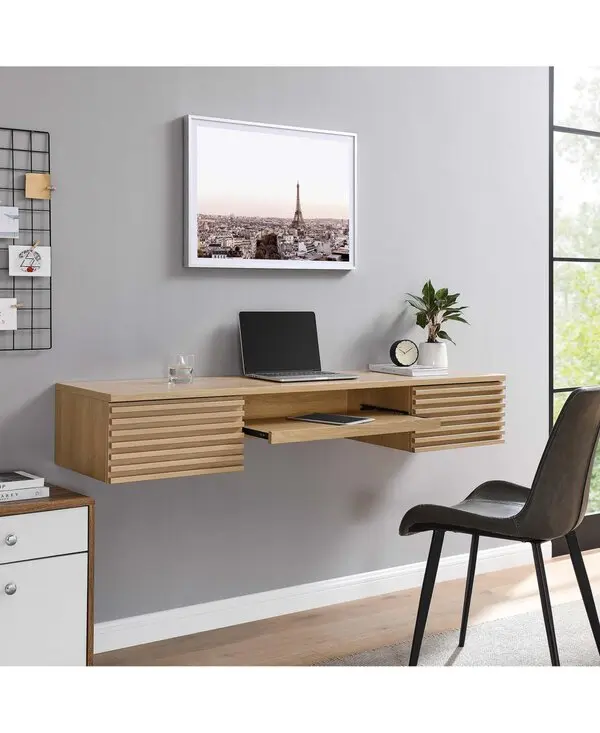 MODWAY Render Wall Mount Wood Office Desk - Oak