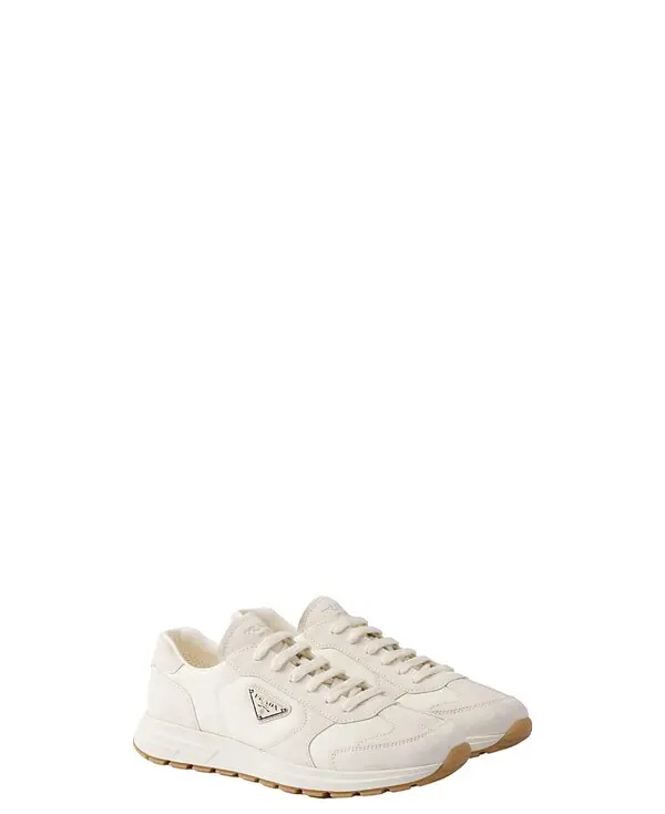 Prada Suede And Re-nylon Lace-up Sneakers - Neutral