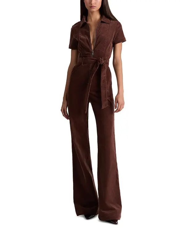 Alice + Olivia Corduroy Wide Leg Jumpsuit - Dark Chocolate