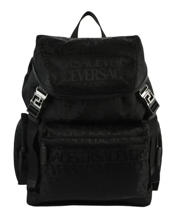 Versace All Over Logo Nylon Backpack - Black