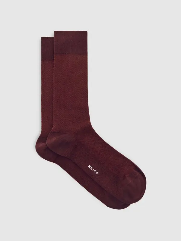 REISS Otto Cotton-blend Herringbone Socks - Bordeaux