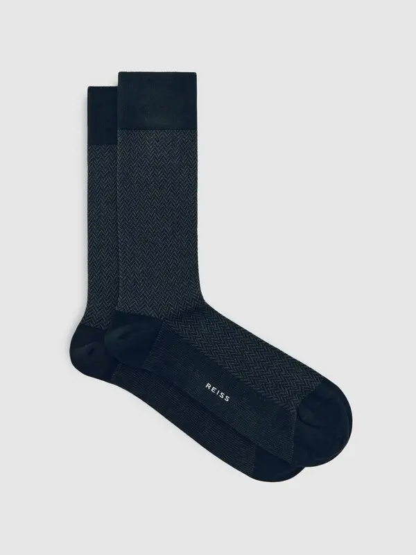 REISS Otto Cotton-blend Herringbone Socks - Charcoal