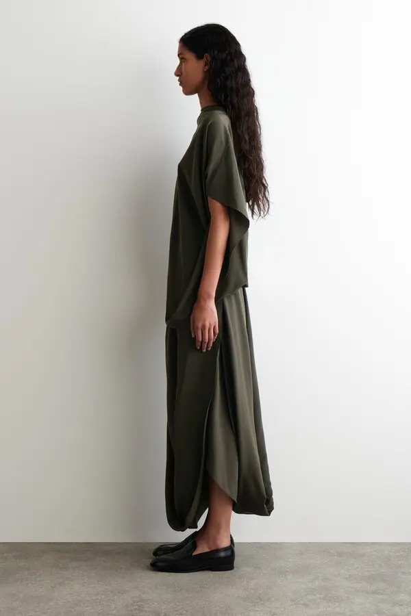 Cos Draped Silk Midi Skirt