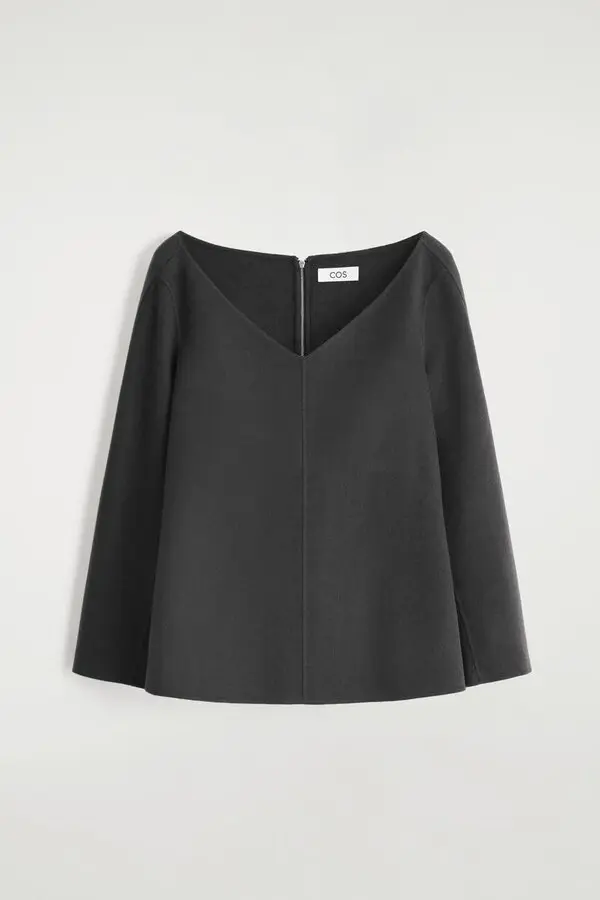 Cos Double-faced Wool V-neck Top - Gray