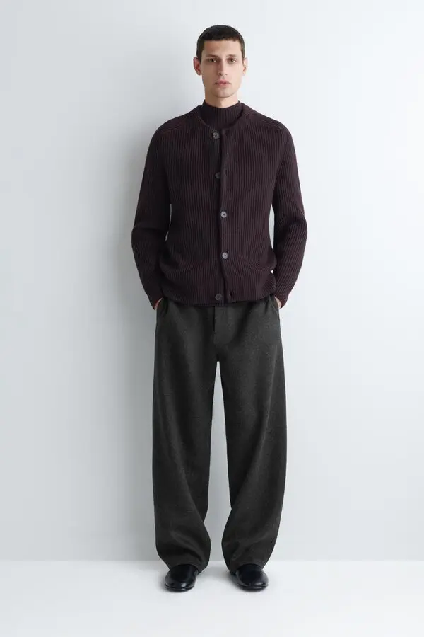 Cos Ribbed Wool Crew-neck Cardigan