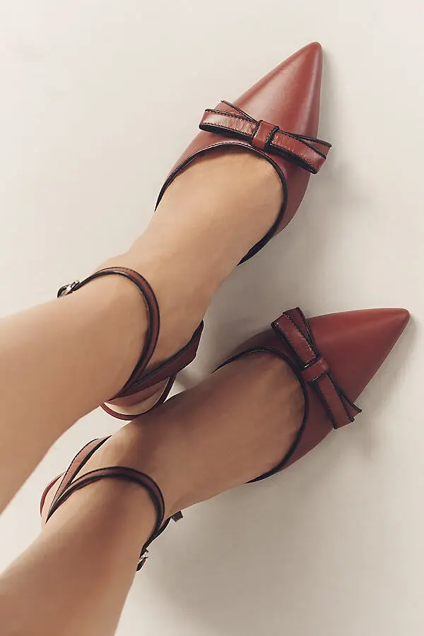 Maeve Pointed-toe Ankle-strap Bow Heels - Burgundy/black