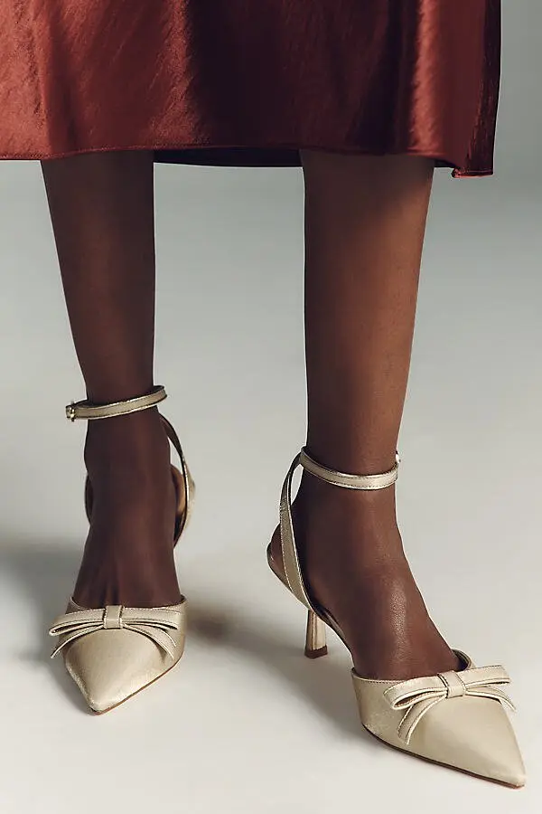 Maeve Ankle-strap Bow Heels - Gold Satin