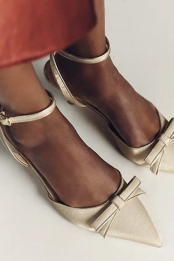 Maeve Ankle-strap Bow Heels - Gold Satin