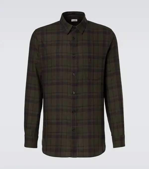 Saint Laurent Cassandre Checked Cotton Flannel Shirt