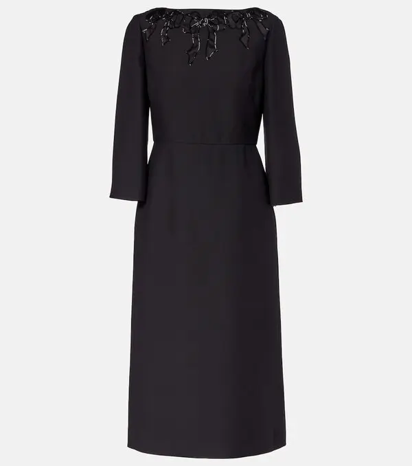 Valentino Garavani Embroidered Wool And Silk Midi Dress - Black