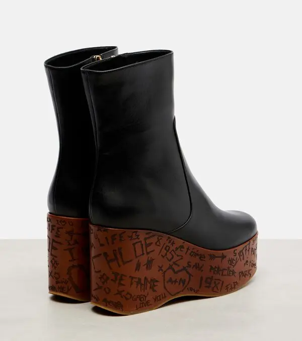 Chloé Maxime Leather Wedge Ankle Boots