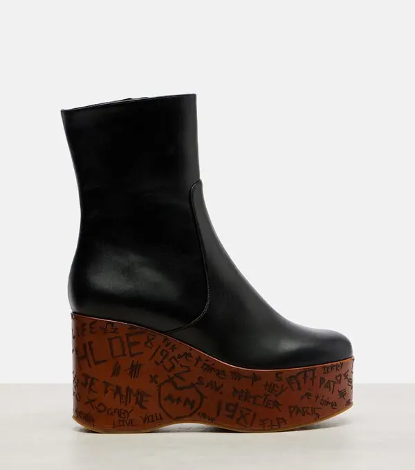 Chloé Maxime Leather Wedge Ankle Boots