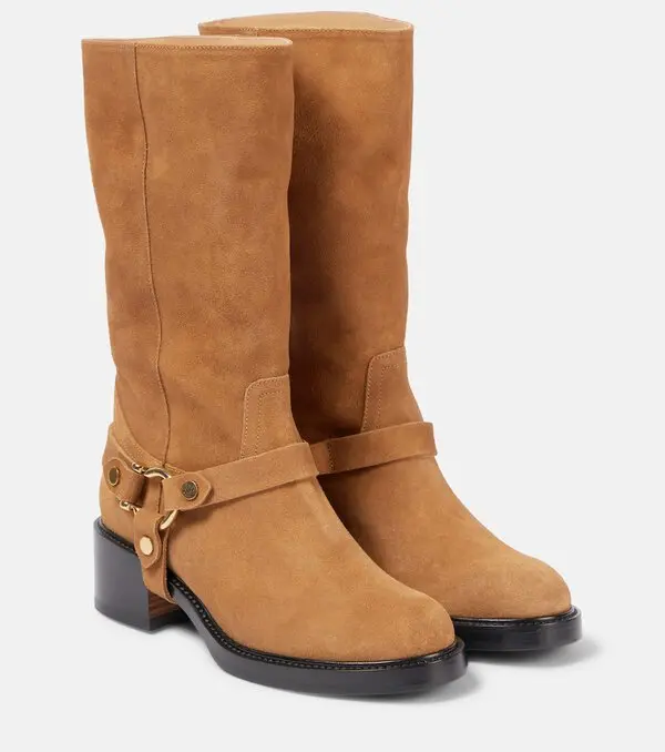 Chloé Dakota Suede Biker Boots - Beige