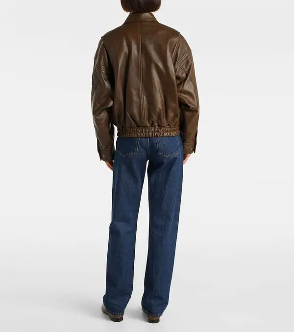 Staud Eugene Leather Bomber Jacket - Brown