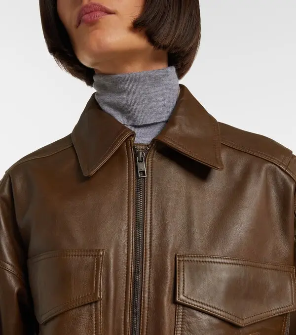 Staud Eugene Leather Bomber Jacket - Brown