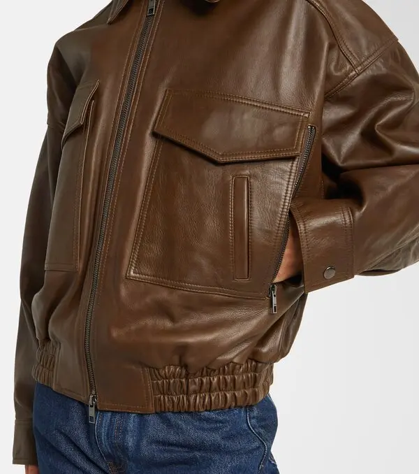 Staud Eugene Leather Bomber Jacket - Brown