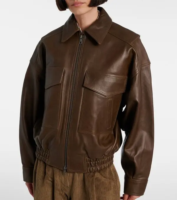 Staud Eugene Leather Bomber Jacket - Brown