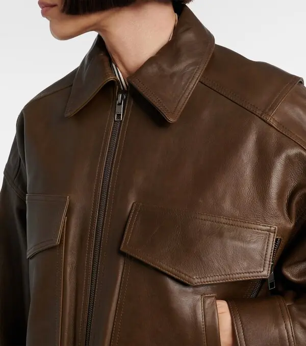 Staud Eugene Leather Bomber Jacket - Brown