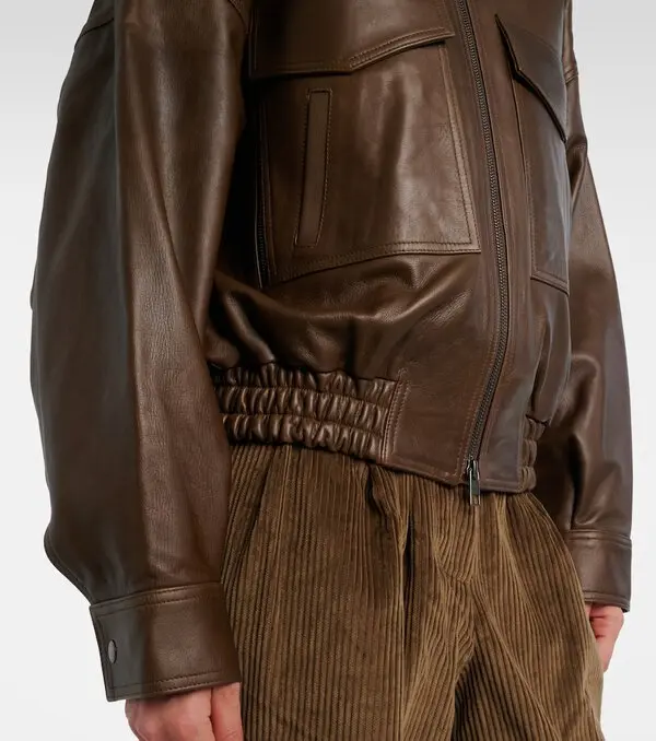Staud Eugene Leather Bomber Jacket - Brown