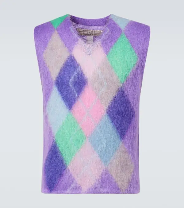 ERL Checked Mohair-blend Sweater Vest - Purple