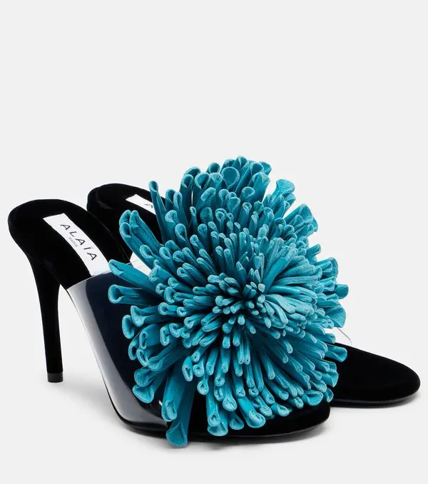Alaïa 90 Floral-appliqué Mules - Blue