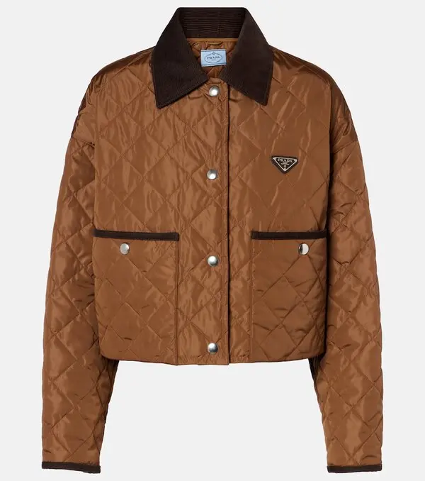Prada Re-nylon Quilted Cropped Jacket - Brown