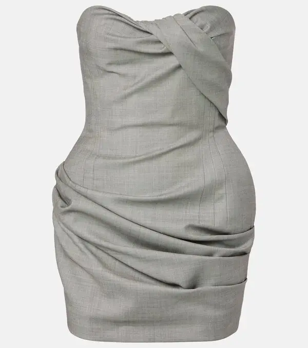 Magda Butrym Draped Wool Mini Dress With Bustier - Grey