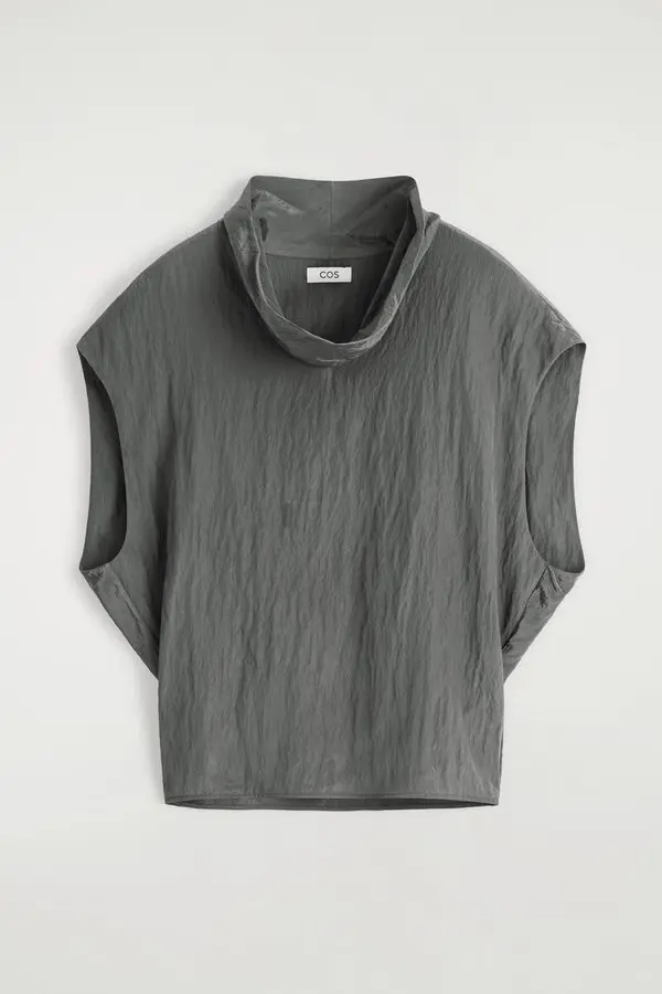 Cos Crinkled-satin Top - Gray
