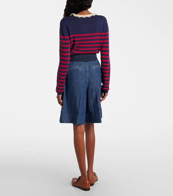 Valentino Garavani Bow-detail Chambray Bermuda Shorts