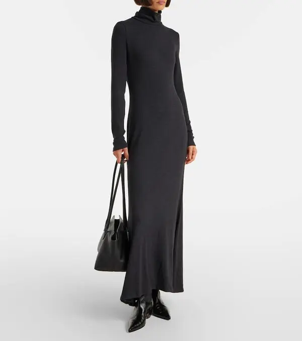 Staud Vanya Turtleneck Jersey Maxi Dress - Grey
