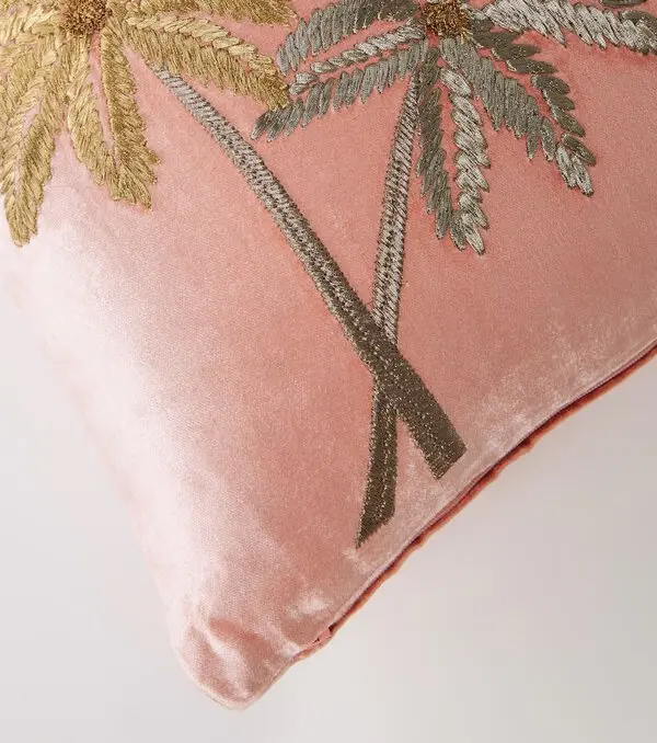 LES-OTTOMANS Palms Embroidered Velvet Cushion