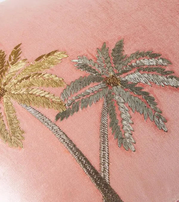 LES-OTTOMANS Palms Embroidered Velvet Cushion